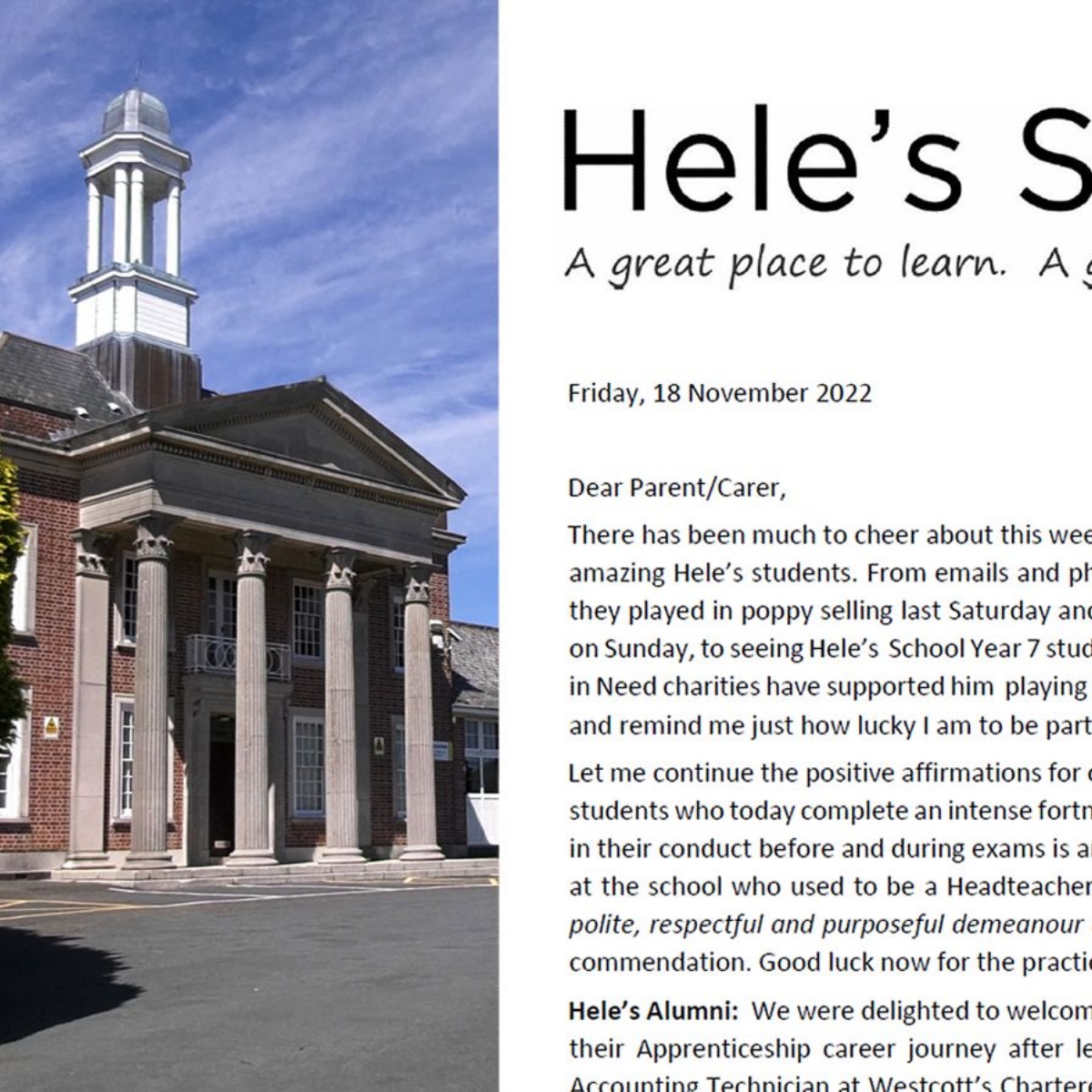 Hele's School - Parent/Carer Update 18/11/22